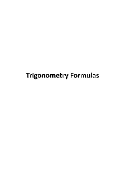 Solution Trigonometry Formulas Studypool