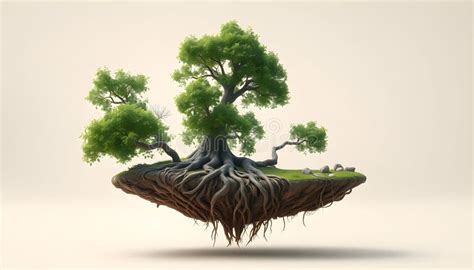 Floating Island With Ancient Trees And Exposed Root System Stock