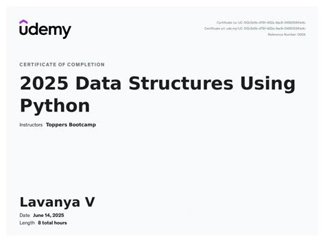 I Had Completed The Data Structures Using Python Course By Toppers Bootcamp On Udemy Lavanya V
