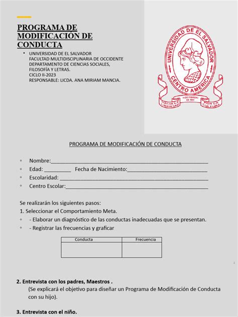 Programa De Modificacion De Conducta Pdf Comportamiento Modificación De Comportamiento