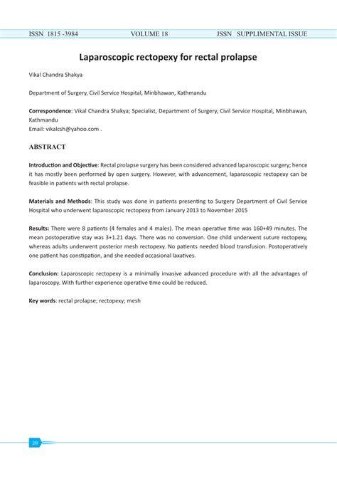 Pdf Laparoscopic Rectopexy For Rectal Prolapse