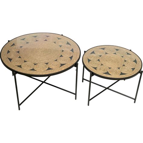 Table Dappoint Rotin Et Métal Design Naturel Et Noir élégance Muebles