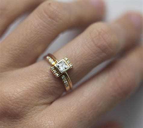 Diamond Engagement Ring Princess Wedding Ring Delicate Etsy
