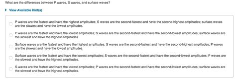 Solved What Are The Differences Between P Waves S Waves Chegg Com