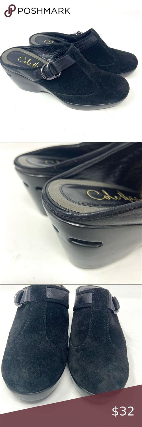 Cole Haan Nike Air Black Suede Leather Slip On Wedge Clogs Heels Women