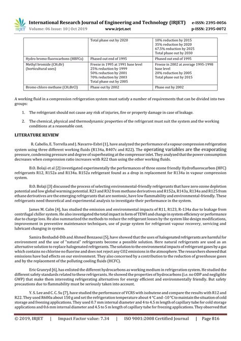 Irjet Performance Analysis Of R 134a With Eco Friendly Refrigerant In Vapour Compression