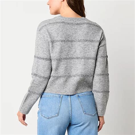 Ana Womens Crew Neck Long Sleeve Striped Pullover Sweater Color