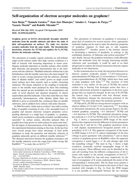 Pdf Self Organization Of Electron Acceptor Molecules On Graphene