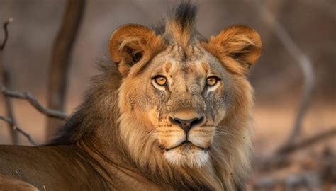Majestic Lioness Resting In The Savannah Staring With Alertness