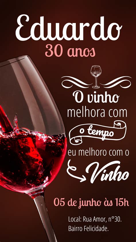 Convite aniversário Vinho Edite grátis nosso editor online