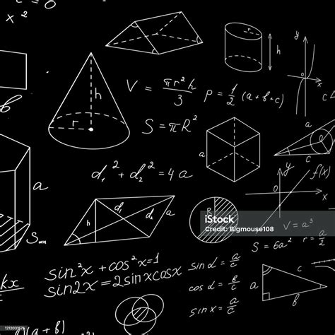 Blackboard Mathematical With Thin Line Shapes Seamless Pattern Background Vector Stock