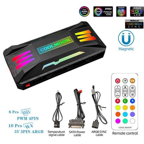 White Black Rgb Controller 4pin Pwm 5v 3pin Argb Fan Pc Case Remote Chassis Control Smart