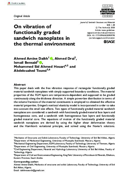Pdf On Vibration Of Functionally Graded Sandwich Nanoplates In The Thermal Environment