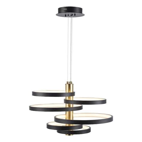 Monteaux Lighting 26 In Integrated Led Black And Gold Ringed Pendant
