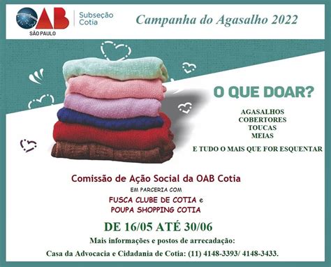 OAB DE COTIA CONTINUA CAMPANHA DO AGASALHO 2022 Cotia Todo Dia