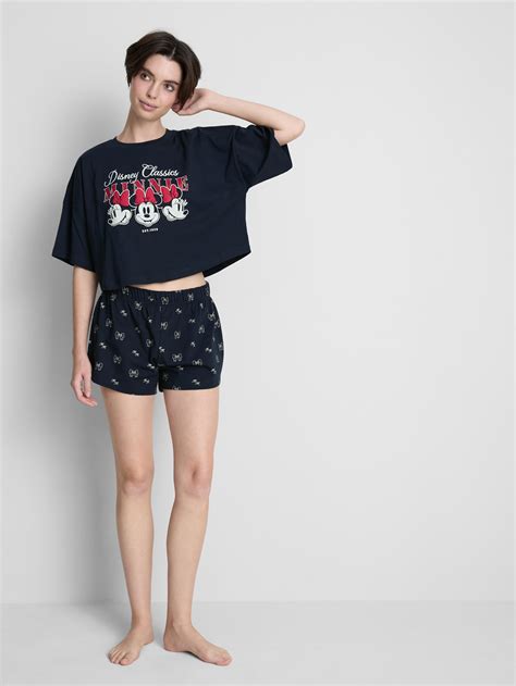 Womens Navy Disneys Minnie Mouse Cotton Printed Shorty Pyjamas Primark