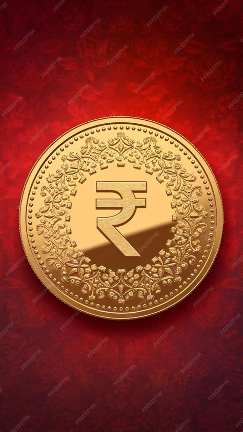 Indian Rupee Gold Coin With Rupee Symbol Inr Coin Isolated On Red