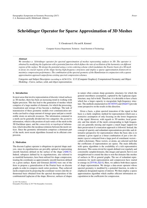 pdf schrödinger operator for sparse approximation of 3d meshes