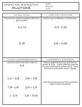 Adding And Subtracting Fractions Deep Dive Questions Tpt