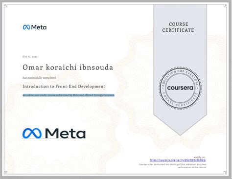 Certificate Front End Development Meta Omar Ibnsouda