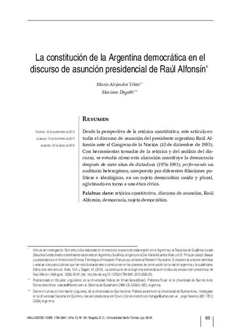Pdf La Constitución De La Argentina Democrática En El Discurso De