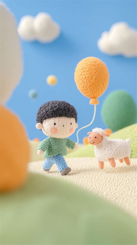 작은 소년과 어린 양이 놀이공원에서 즐거운 시간을 보내고 있다