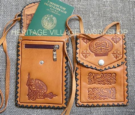 Kazakhstan old emblem and lokal symbol on handmade leather bag with ...