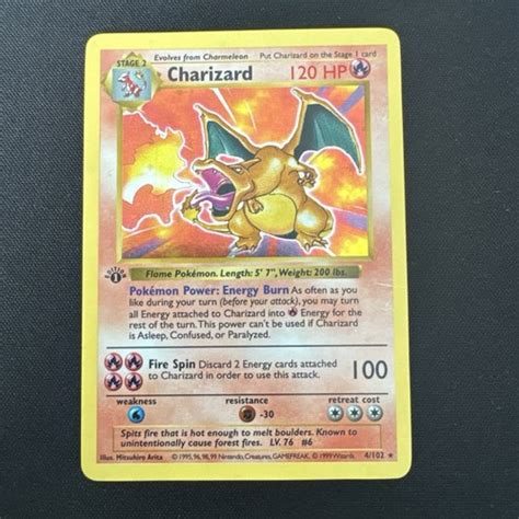 1999 Pokemon Charizard Base Set Shadowless 1st Edition Holo Rare 4 102 Wotc Ebay