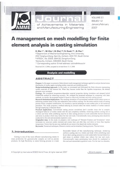 pdf a management on mesh modelling for finite element analysis in