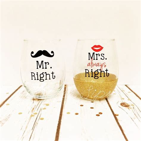Mr And Mrs Wine Glass Set Stemless Wine Glass His And Hers