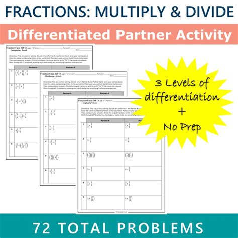Differentiated Multiplication And Division Of Fractions Partner Activity