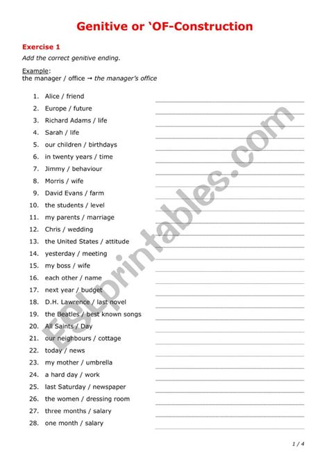 Genitive Or Of Construction Esl Worksheet By Kristine4444