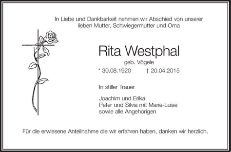 Traueranzeigen Von Rita Westphal Schwaebischede Trauerportal