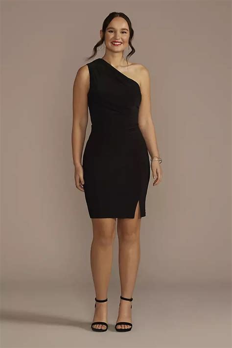 Short One Shoulder Stretch Jersey Sheath Dress Davids Bridal
