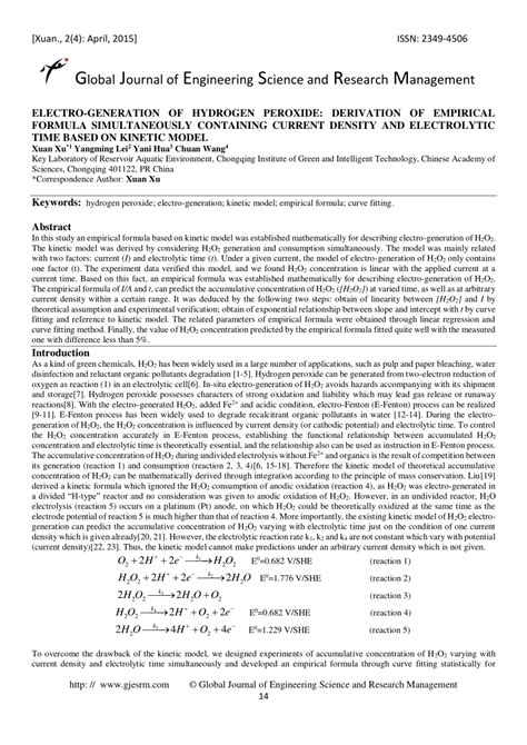 Pdf Electro Generation Of Hydrogen Peroxide Derivation Of Empirical