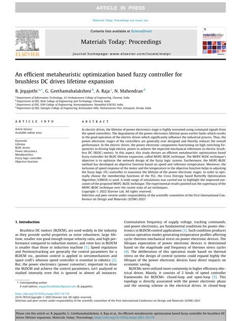 Pdf An Efficient Metaheuristic Optimization Based Fuzzy Controller For Brushless Dc Drives