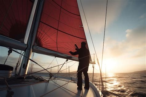 Premium Photo A Person Adjusting The Sails On A Sailboat Generative Ai