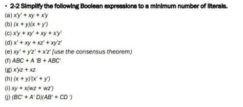Solved • 2 2 Simpllfy The Following Boolean Expressions To A
