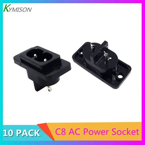10pcs Black 2 Pins Iec320 C8 Ac Power Socket Connector Ac 250v 6a