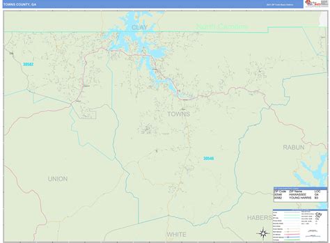 Towns County Ga Zip Code Wall Map Basic Style By Marketmaps Mapsales