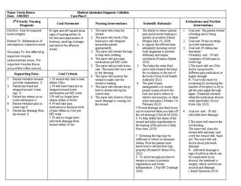 Copy Of Care Plan Med Surg Name Cerria Brown Medical Admission Diagnosis Cellulitis Date