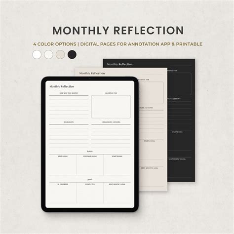 Monthly Reflection Journal Digital Monthly Review Page Goodnotes