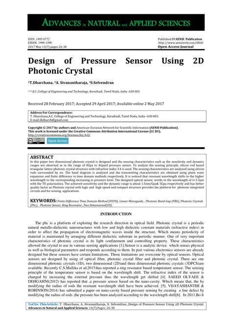 Pdf Design Of Pressure Sensor Using 2d Photonic Crystal