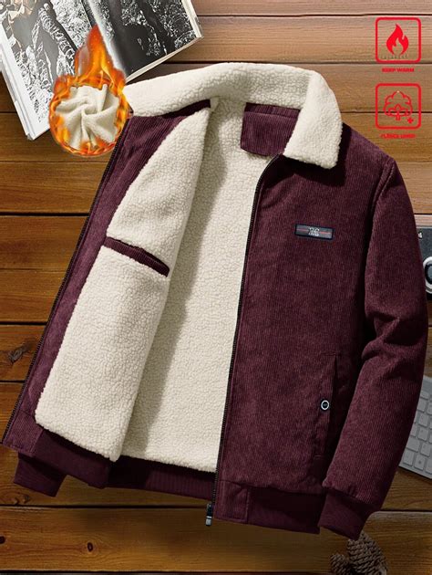 Manfinity Homme Mens Loose Fit Corduroy Patch Detailed Fleece Lined