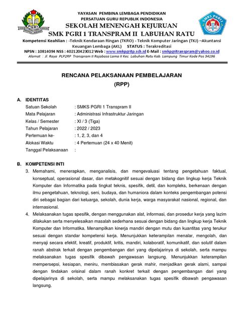 Rpp Mapel Aij Kelas Xi Tkj Pdf