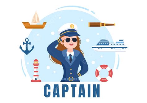Mujer Capitán De Crucero Ilustración De Dibujos Animados En Uniforme De