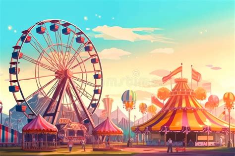 An Amusement Park With A Ferris Wheel Carousel And Other Attractions