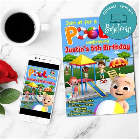 Cocomelon Pool Party Invitation Customizable Template Diy