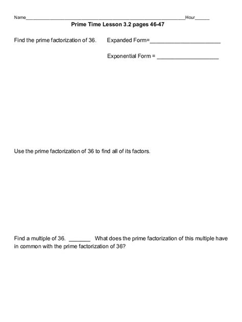Fillable Online What Is The Prime Factorization Of 36 In Exponential