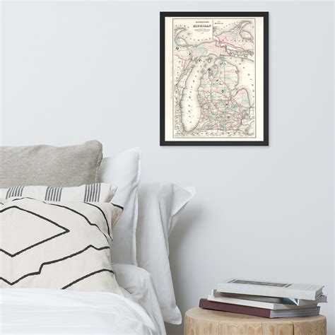 Michigan Map Vintage 1876 Michigan Map Print Antique Michigan Map